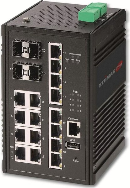 Edimax Pro Edimax 16 Port Gigabit PoE WebManageable Industrial Switch ...