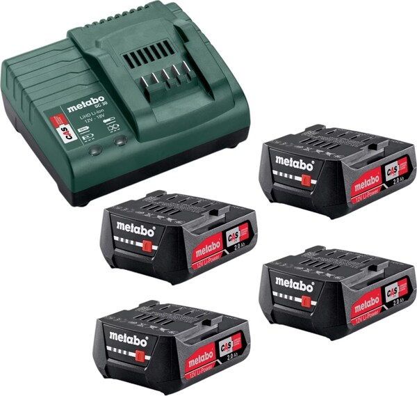 Metabo Basis Set 12 V 4x Li-Power Akkupack 2,0 Ah ( 4x 625406000 ) + SC ...
